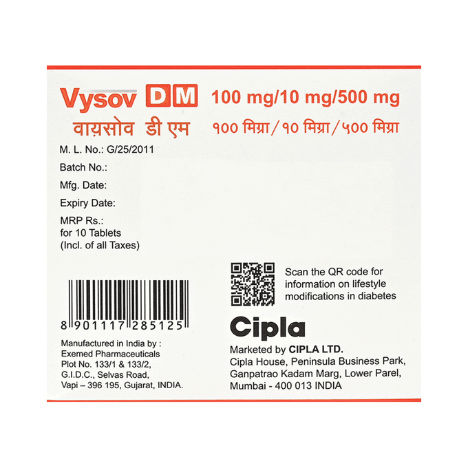 Vysov DM 10mg/500mg/100mg Tablet buy now @ ₹146.30 Tablet | Online ...