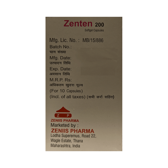 Zenten 200 Softgel Capsule buy now @ ₹328 per 10 Strip | Online Rengas ...