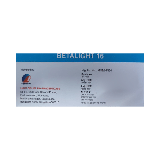 Betalight 16 Tablet buy now @ ₹120.00 per 10 Strip | Online Rengas ...