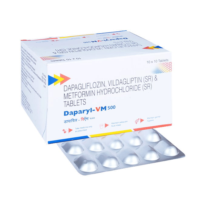 Daparyl VM 10mg/500mg/100mg Tablet buy now @ ₹11.69 Tablet | Online Rengas Pharmacy India