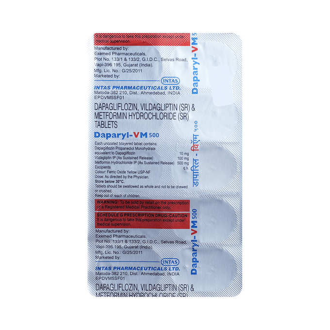 Daparyl VM 10mg/500mg/100mg Tablet buy now @ ₹11.69 Tablet | Online Rengas Pharmacy India