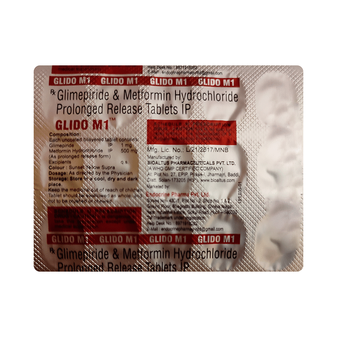 Glido M1 Tablet PR buy now @ ₹86.4 per 15 Strip | Online Rengas ...